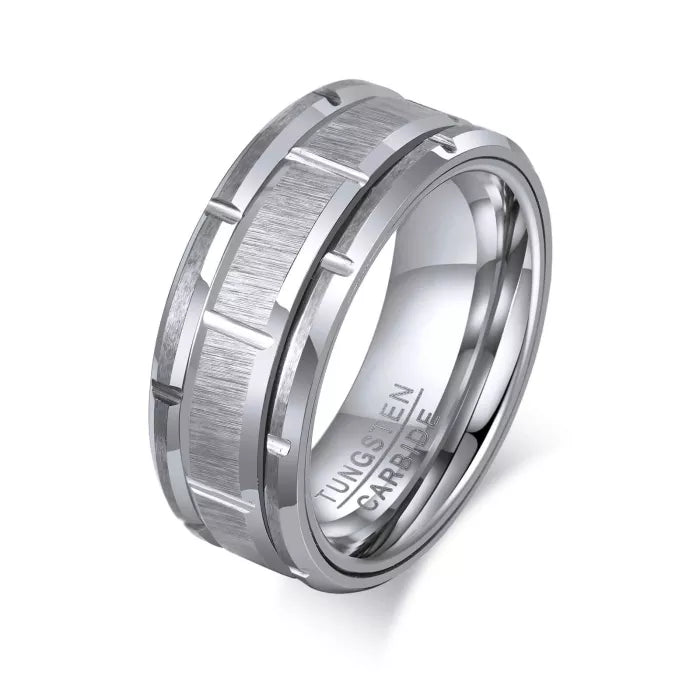 Tungsten Silver Patterned Brushed 8mm Men's Ring – I Heart Moissanites
